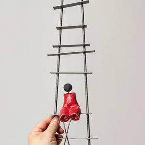 Figure With Ladder Sculpture, Wall Ladder Miniature With Abstract ...