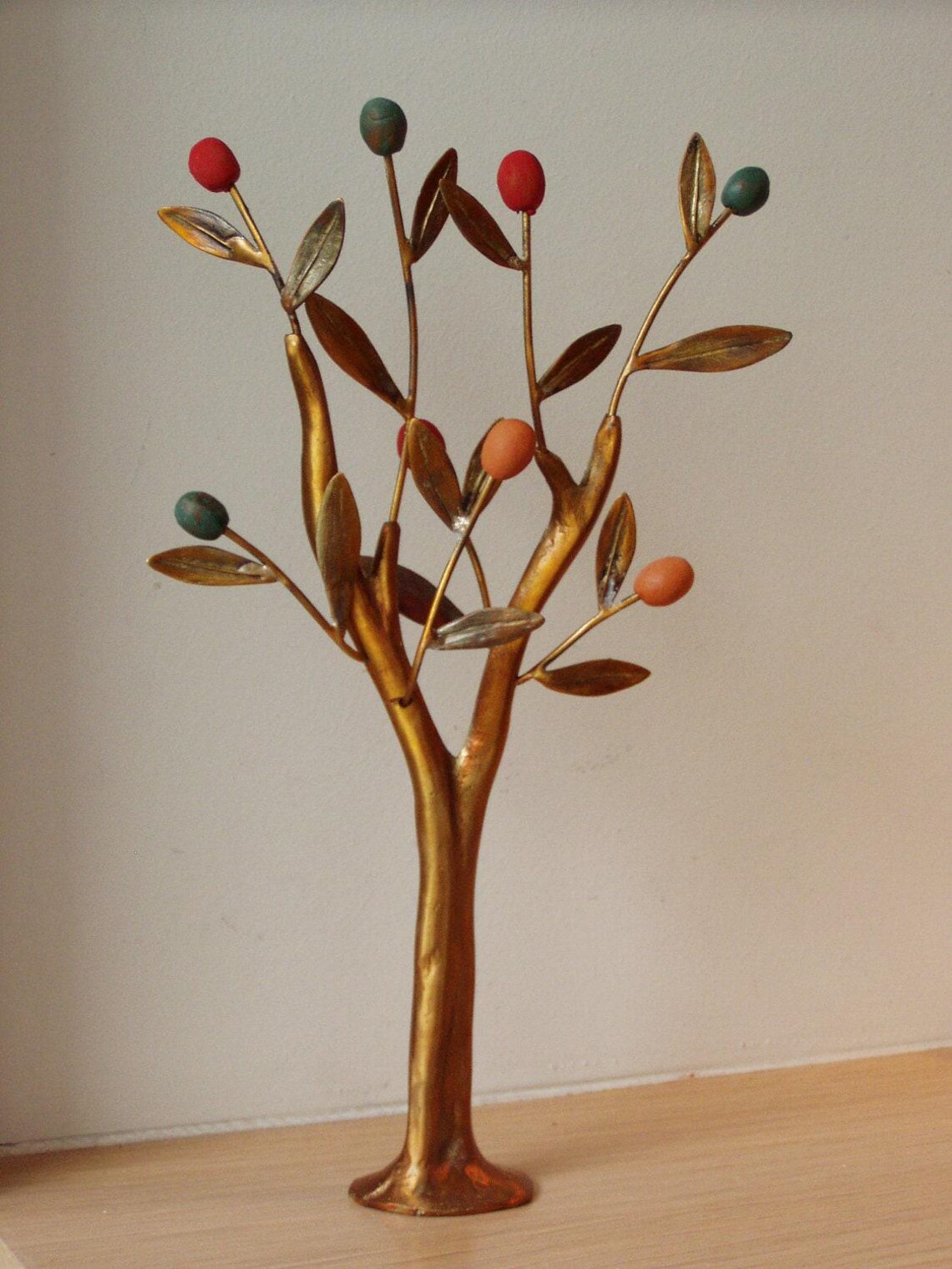Olive Tree Sculpture With Colourful Olives, Brass Mini Sculpture of ...