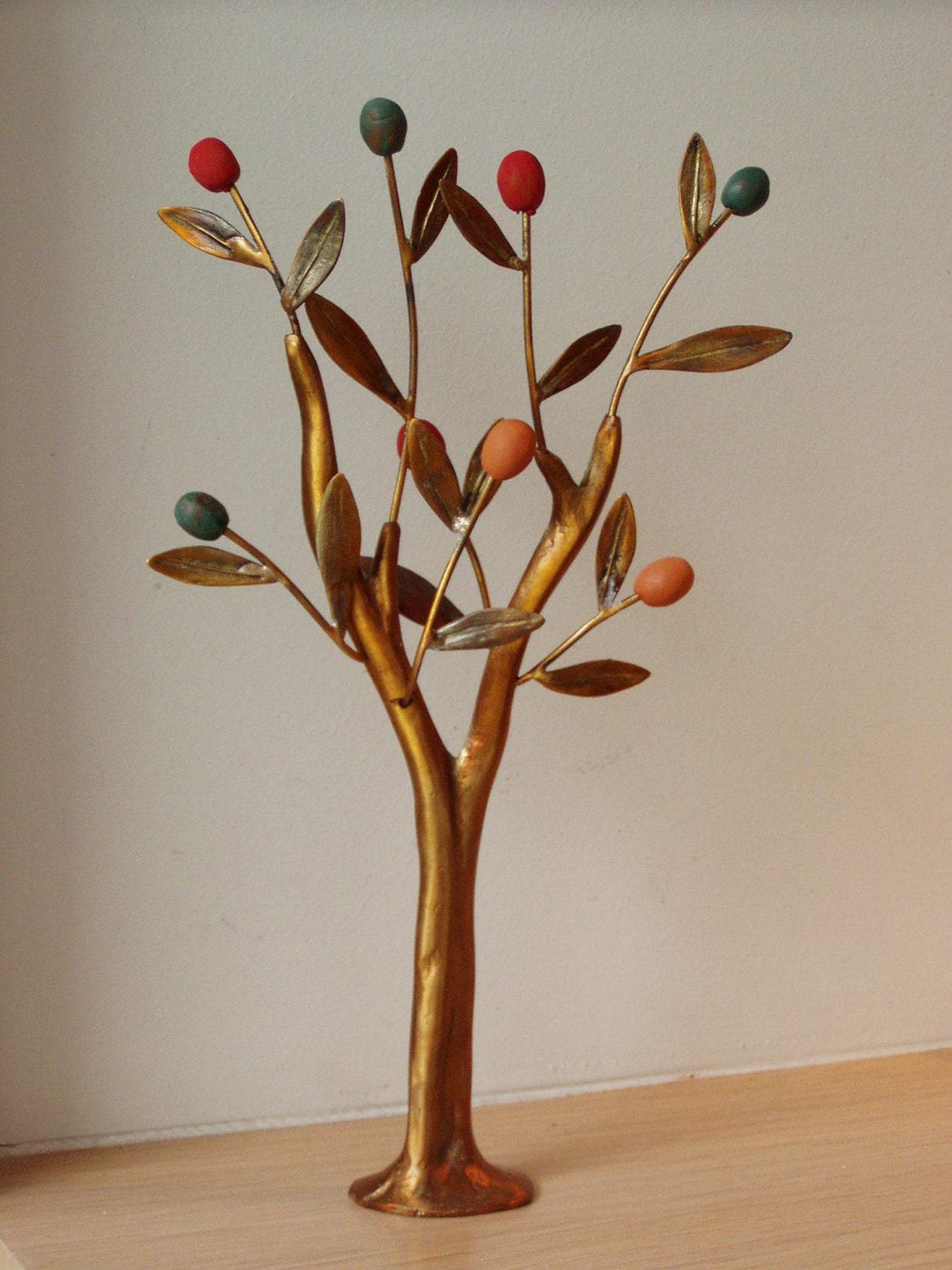 Olive Tree Sculpture With Colourful Olives, Brass Mini Sculpture of ...