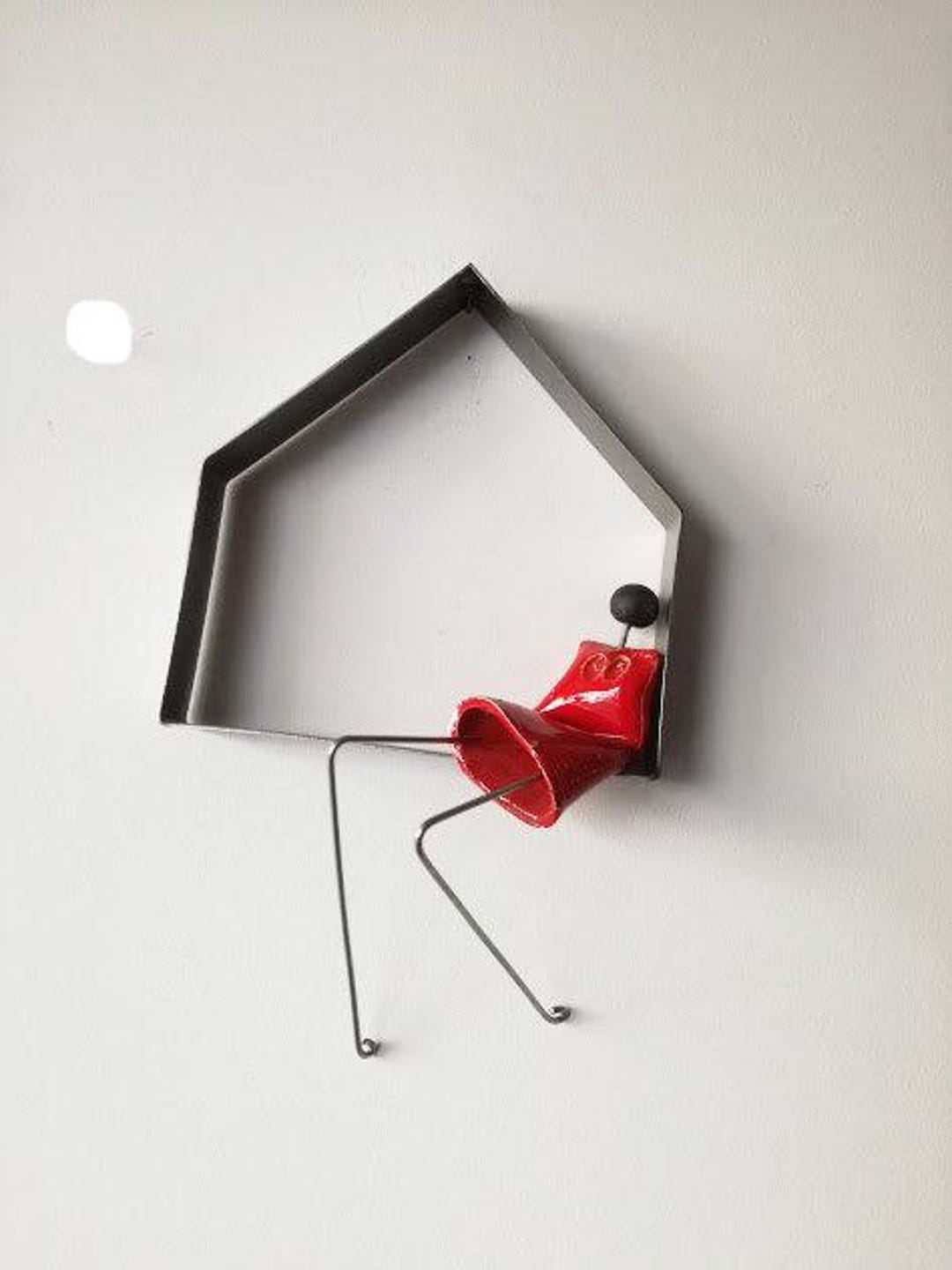 House and Figure Sculpture, Minimalist Metal House Wall Sculpture With ...