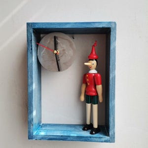 Pinocchio Wooden Clock, Wooden Frame Clock With Pinocchio Figurine ...