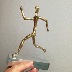 Minimalist Runner Sculpture, Brass Runner Sculpture on Aluminum Base ...