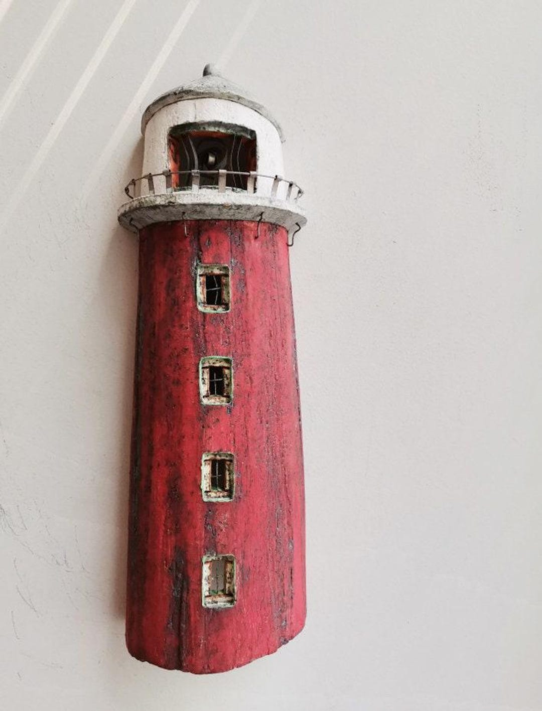 Red Lighthouse Sculpture, Stoneware Lighthouse Wall Hanging in Red With ...