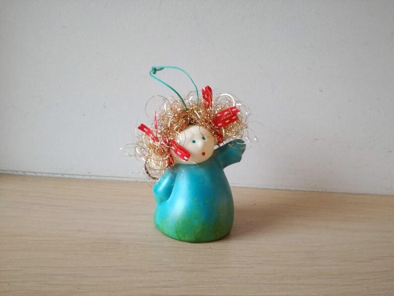 Ceramic Angel Figure and Bell, Blue Angel Girl Figurine With Bell ...