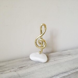 Treble Clef Sculpture, Brass Treble Clef on White Stone, Treble Clef ...