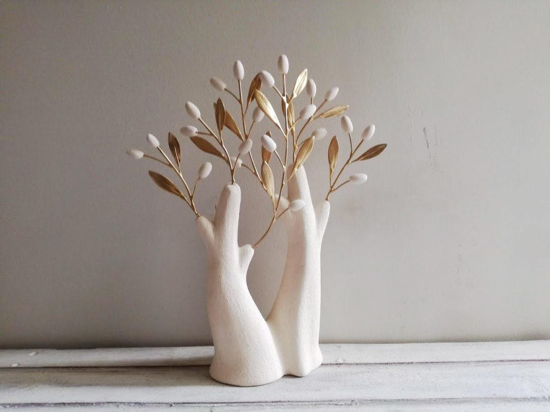 Modern Olive Tree Sculpture, Ceramic Olive Tree With Brass Olive ...