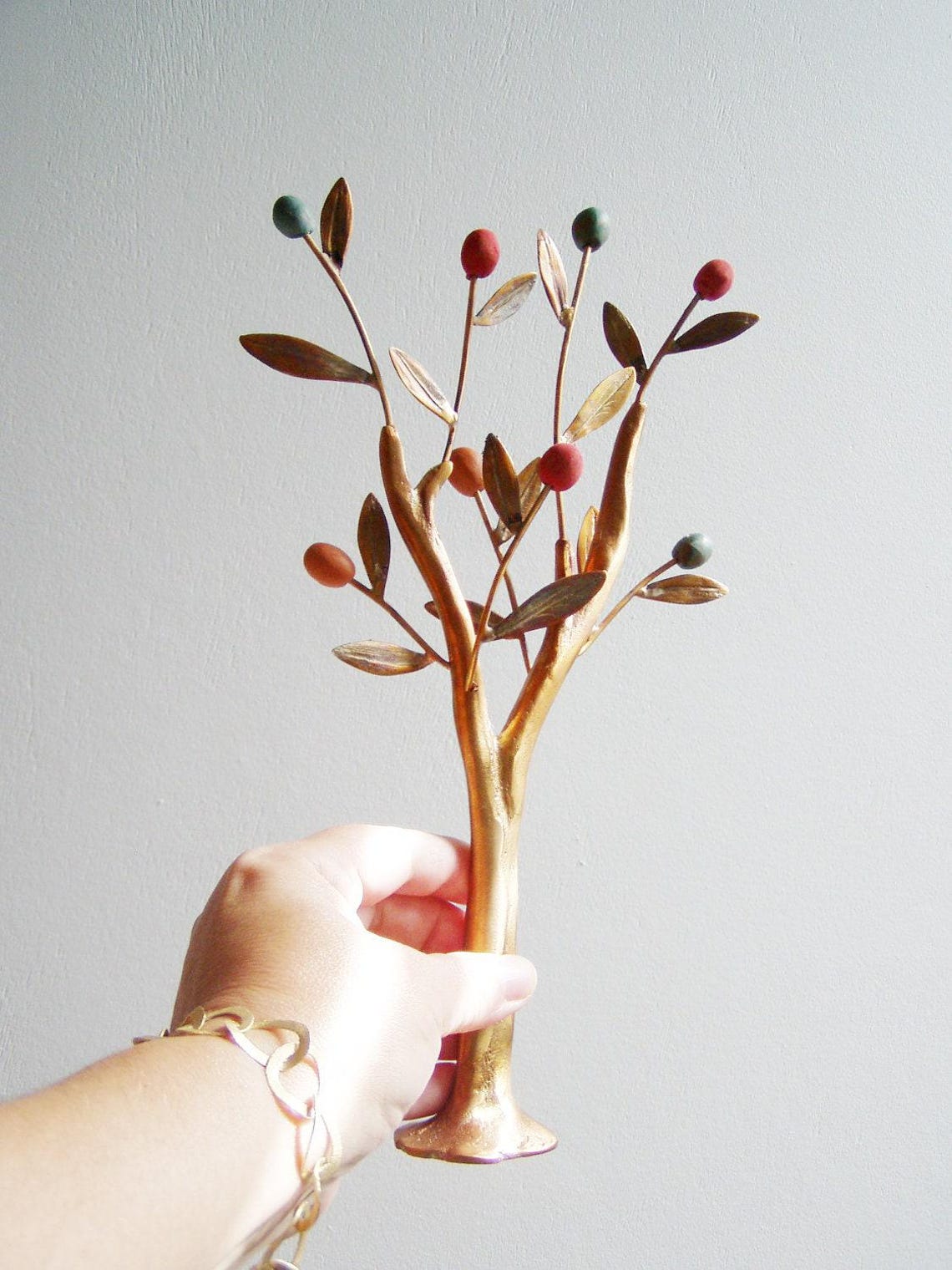 Olive Tree Sculpture With Colourful Olives, Brass Mini Sculpture of ...