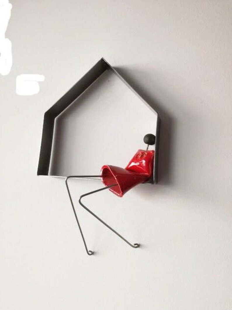 House and Figure Sculpture, Minimalist Metal House Wall Sculpture With ...