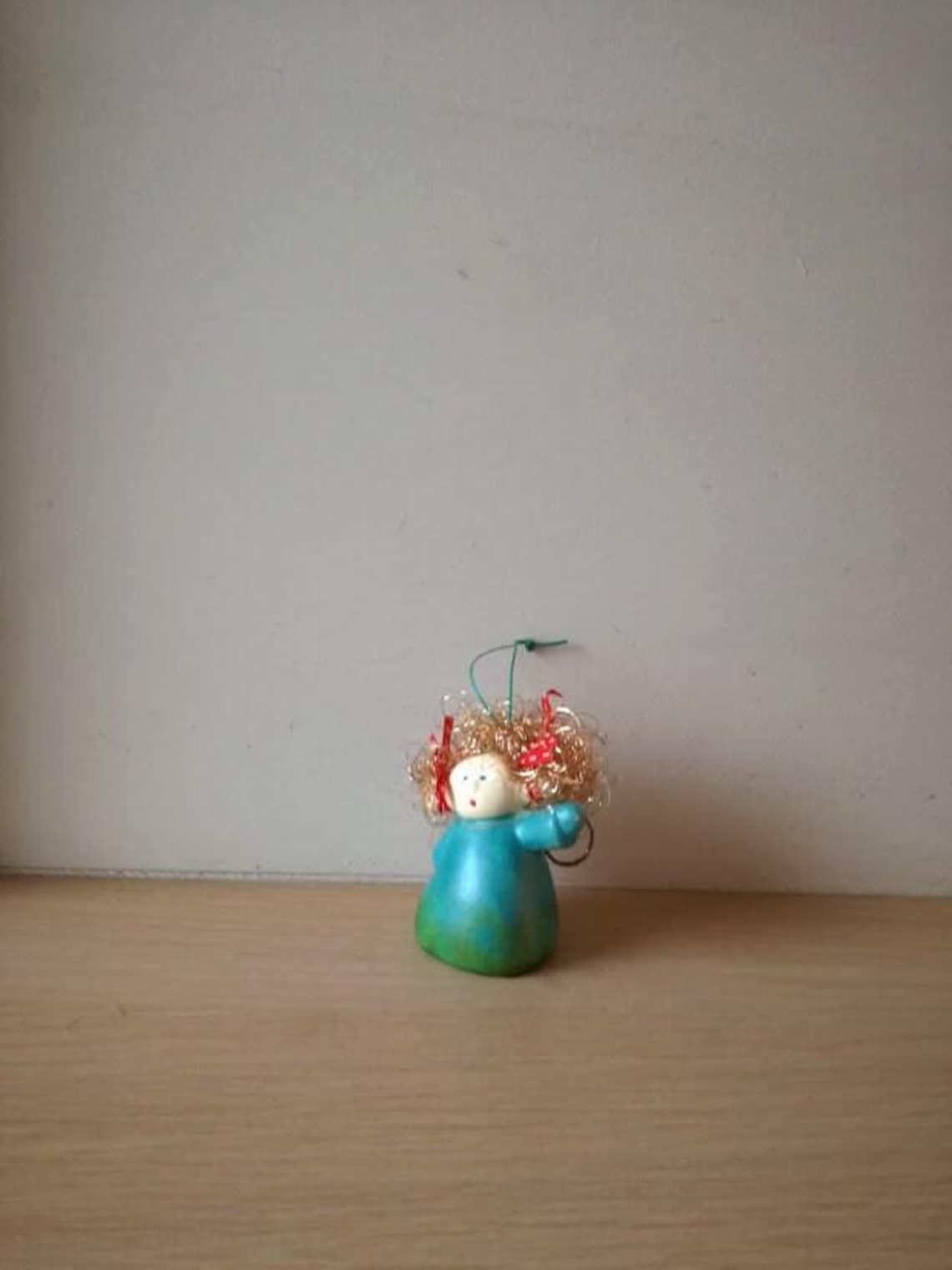 Ceramic Angel Figure and Bell, Blue Angel Girl Figurine With Bell ...