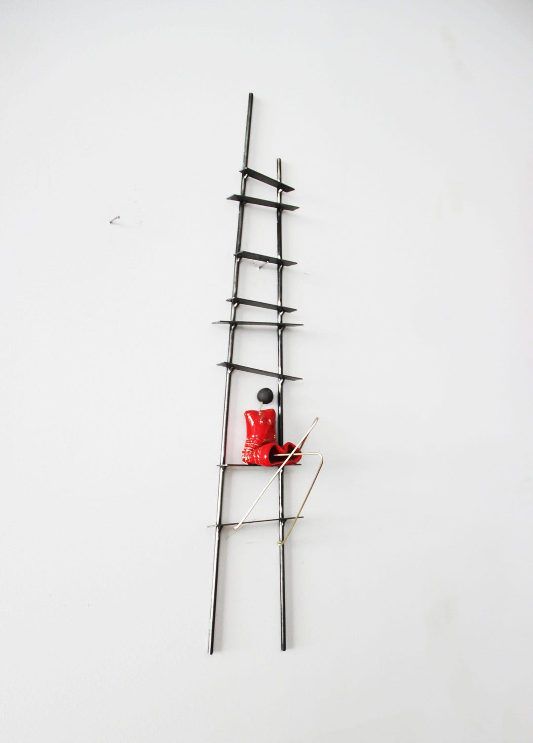 Figure With Ladder Sculpture, Wall Ladder Miniature With Abstract ...
