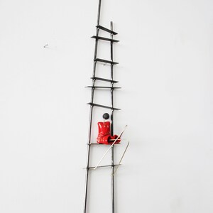 Figure With Ladder Sculpture, Wall Ladder Miniature With Abstract ...