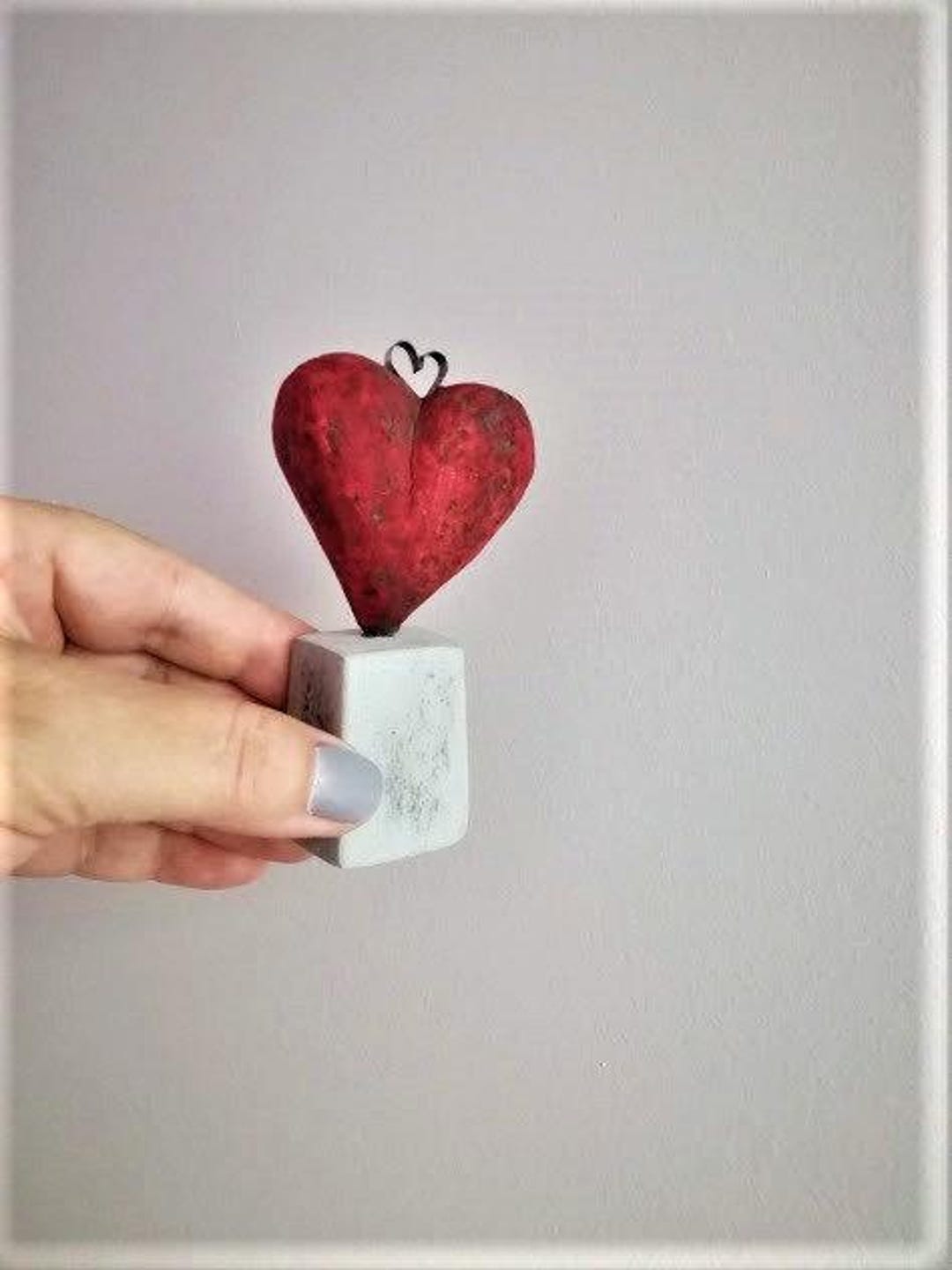 Red Heart Sculpture, Ceramic Red Heart of Stoneware Clay on White ...