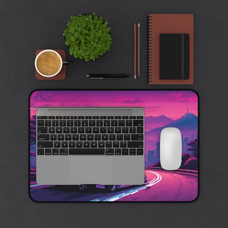 Retro Anime Car Desk Mat, Drift Car Art Mouse Pad, 80s Vaporwave Gaming ...