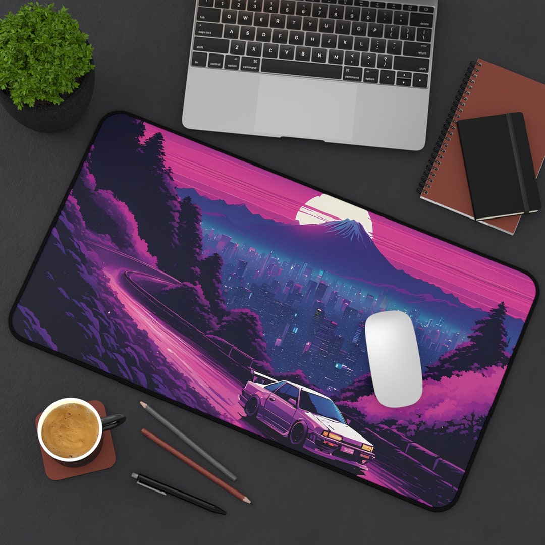 Retro Anime Car Large Mouse Pad: Neon Vaporwave Desk Mat - Etsy
