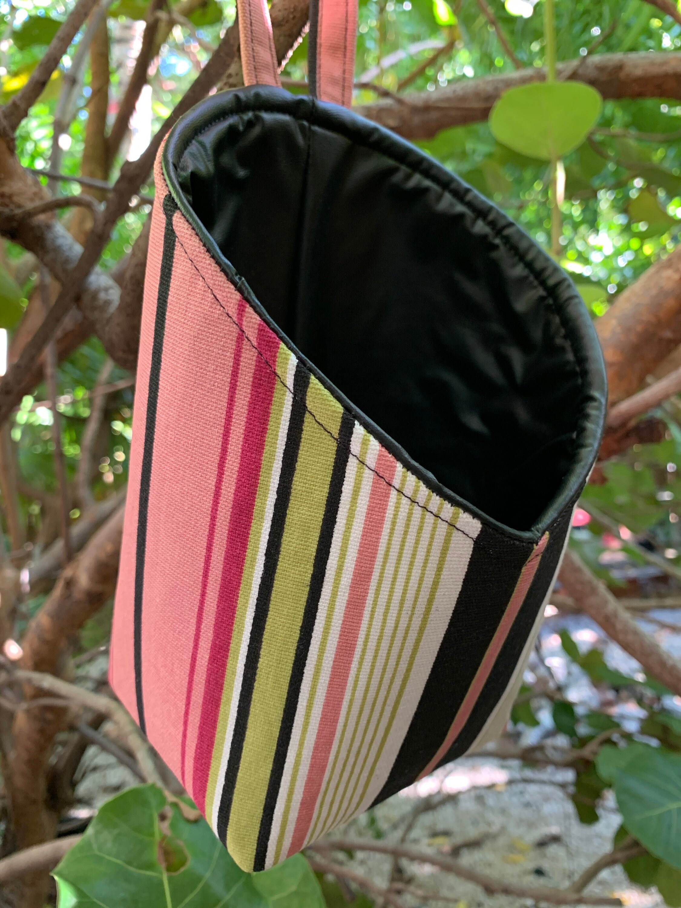 Fabric hanging basket, striped basket, shabby chic decor, storage ...