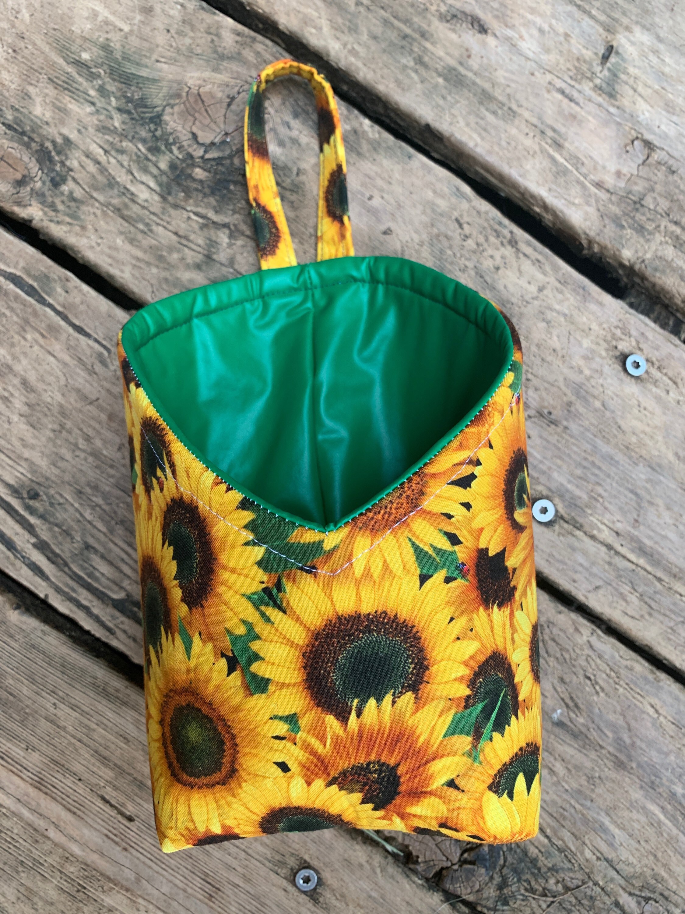 Fabric hanging basket, sunflower basket, farmhouse decor, storage ...