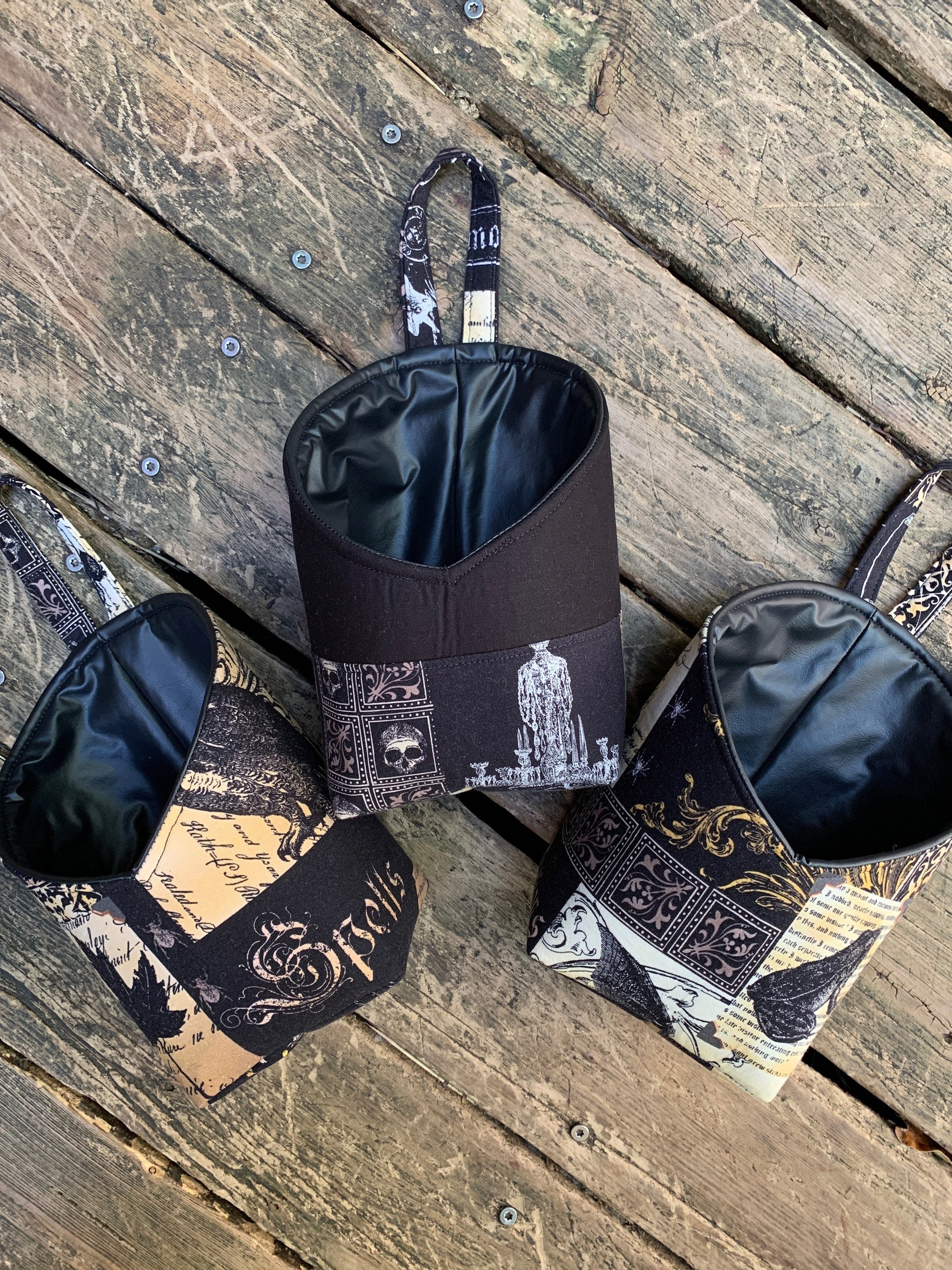 Fabric hanging basket, gothic basket set, room organizer, spells and ...