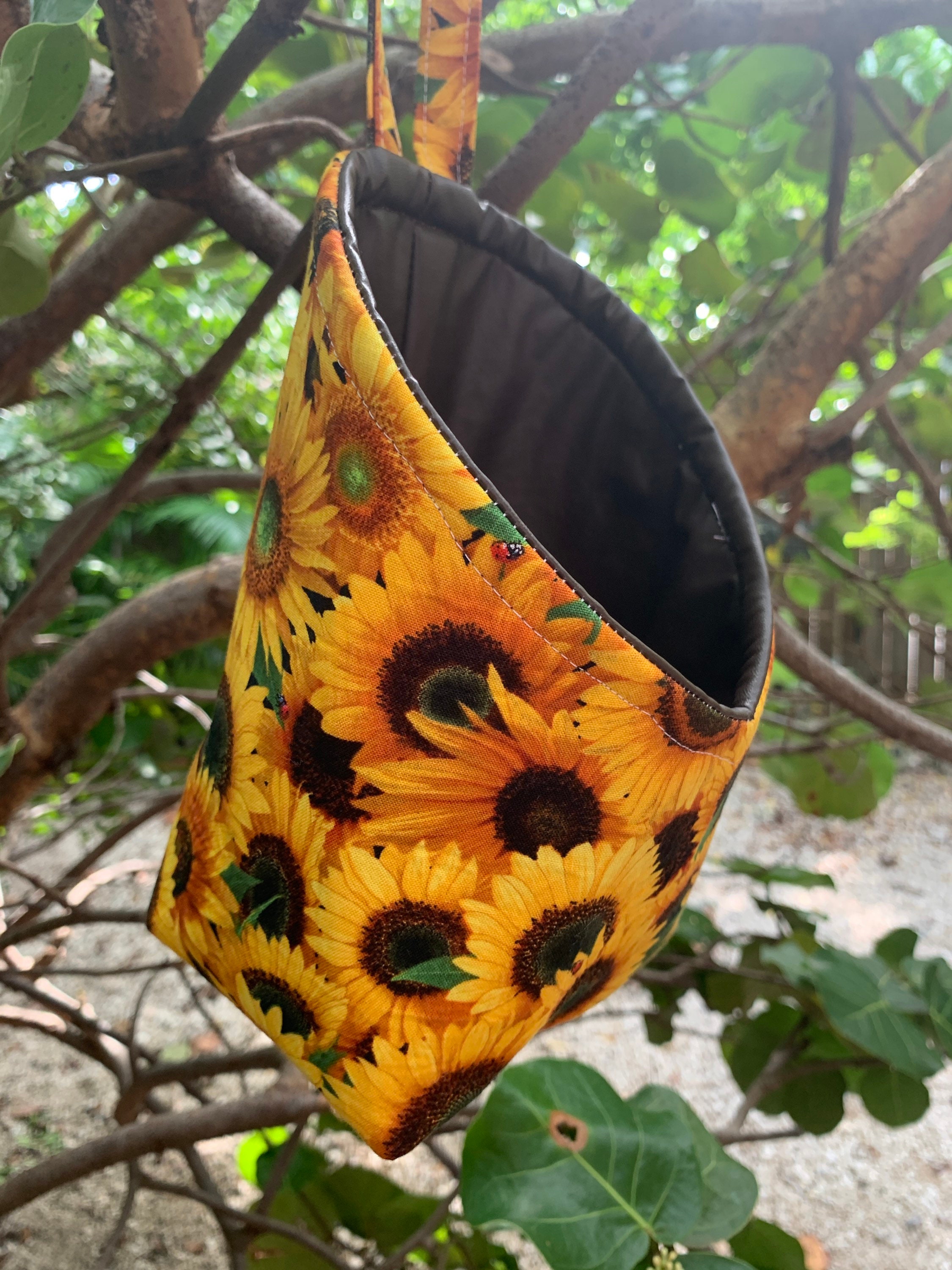 Fabric hanging basket, sunflower basket, farmhouse decor, storage ...