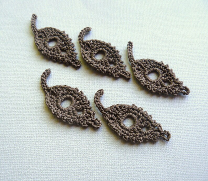 5 Crochet Leaf Appliques Chocolate Brown Willow Leaves - Etsy