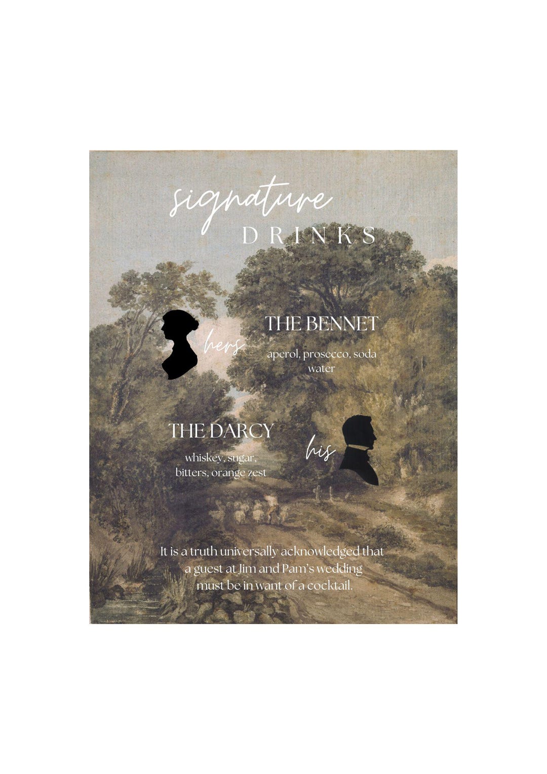 Jane Austen Pride and Prejudice Signature Cocktails Wedding Sign - Etsy