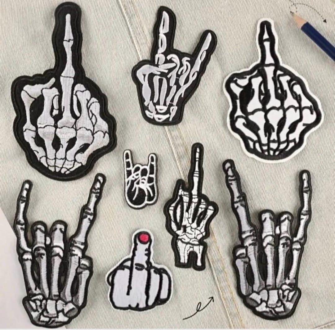 Punk Patch Skeleton Middle Finger Patch Biker Patches Gifted for Guys ...