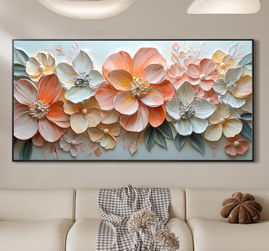 Original 3D Texture Flower Canvas Oil Painting, Abstract Floral Scenery ...