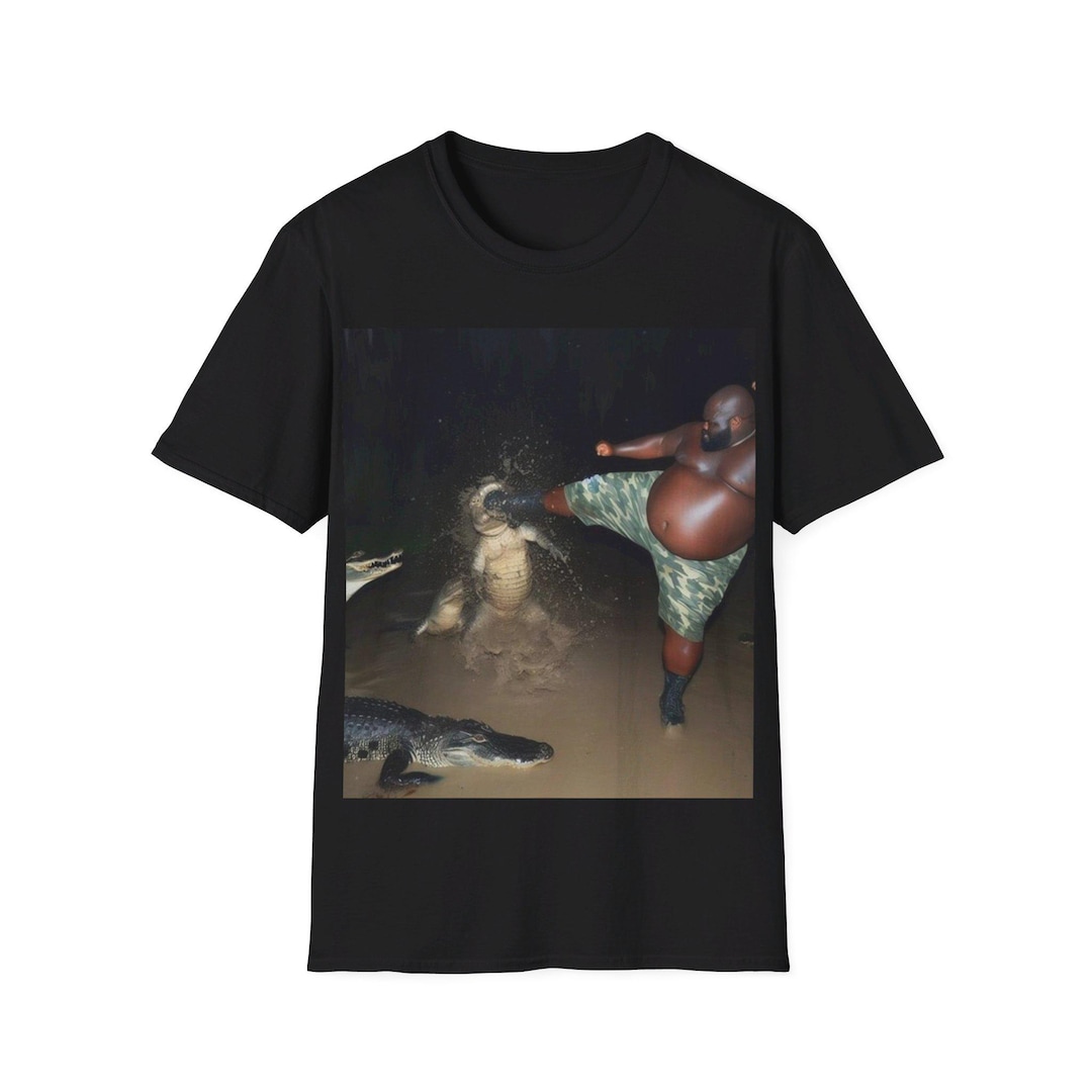 Man Kick Alligator in Swamp Shirt Tee, Funny Meme Shirt, Y2k Tee, Gator ...