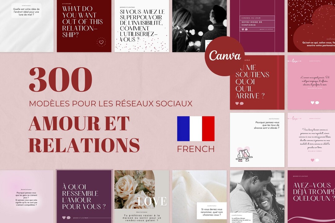 300 Love and Relationships Templates in French for Social Media (posts ...