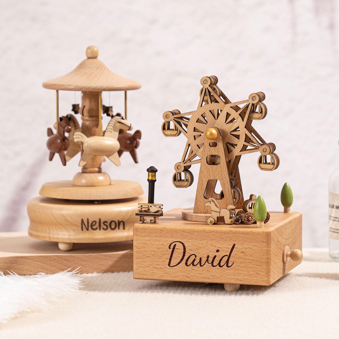 Personalized Wooden Carousel Musical Box, Engraved Music Box, Baby Toy ...