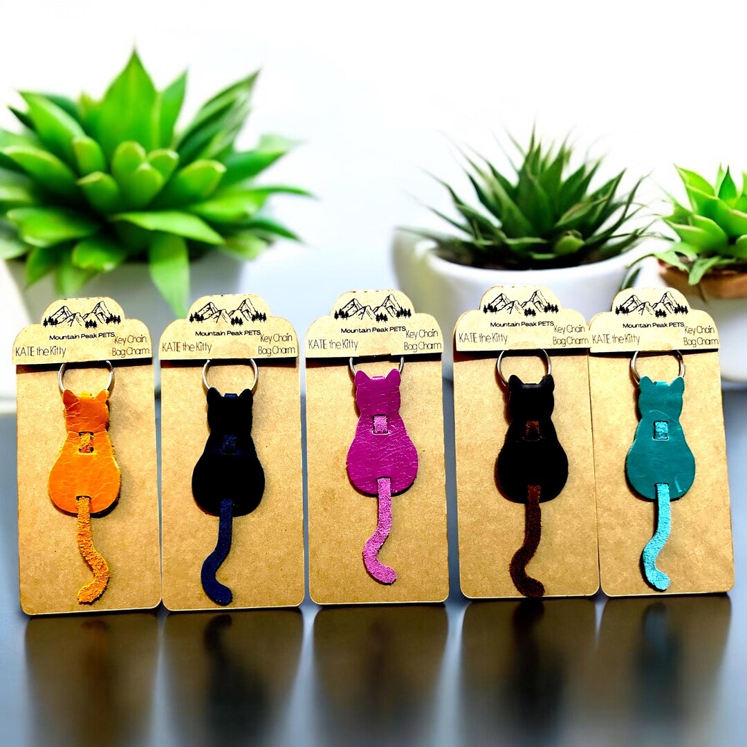 Leather Cat Keychain, Upcycled Chrome Tan Leather Cat Charm, Purse ...