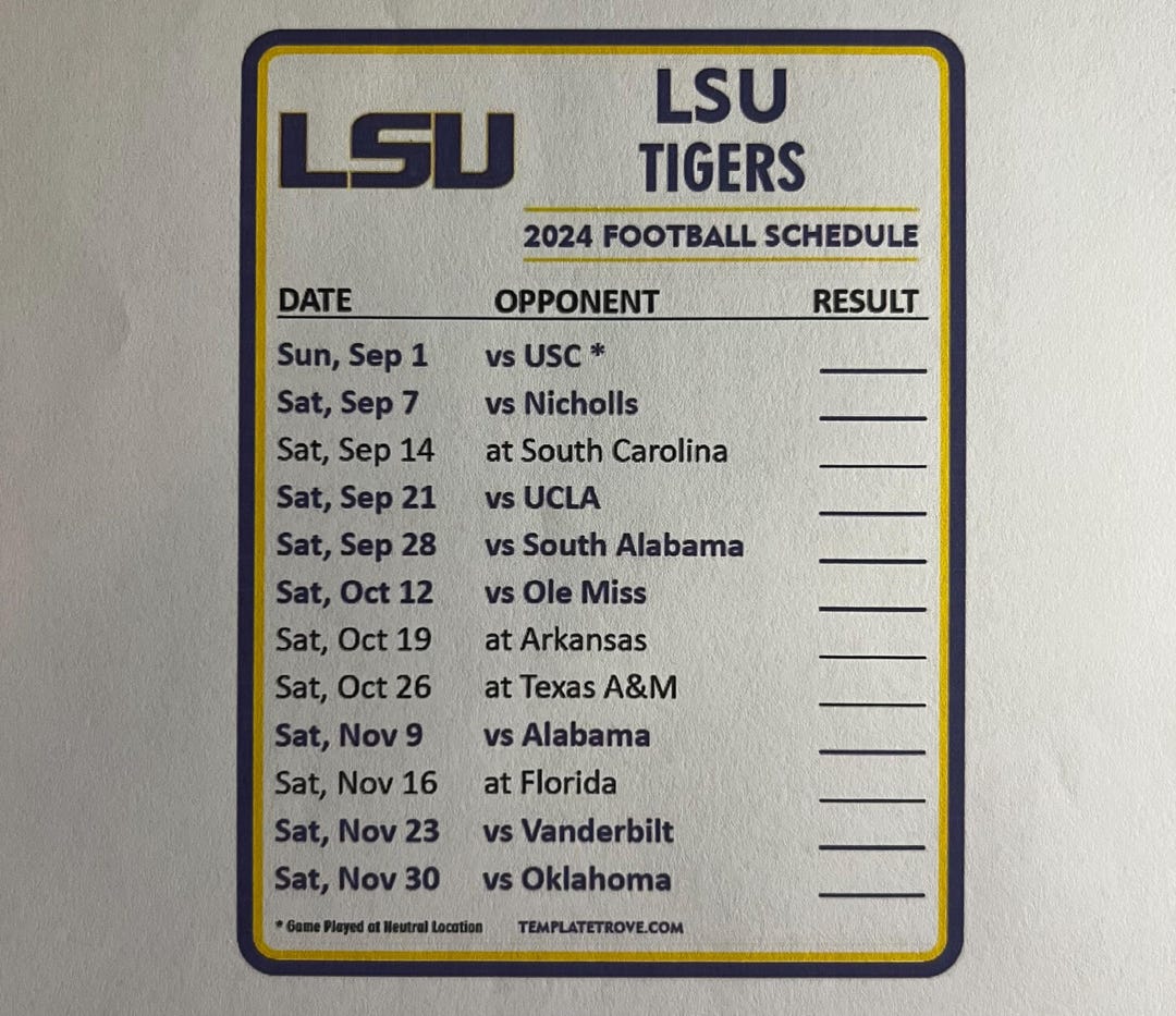 Printable LSU 2024 Football Schedule - Etsy