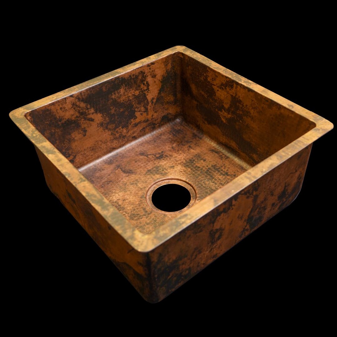 14" Square Bar Sink, Hand Hammered Modern Sink, Natural Copper Unique ...