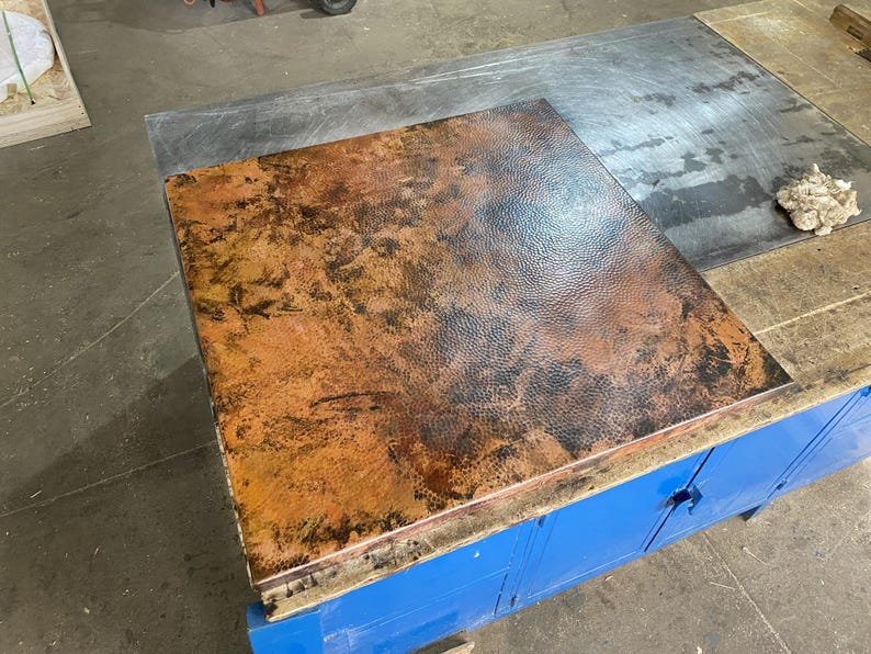 20 Gauge Square Copper Tabletop – Hand Hammered Rustic Patina – Side ...