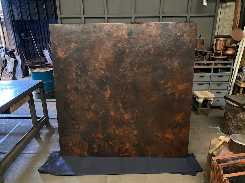 20 Gauge Square Copper Tabletop – Hand Hammered Rustic Patina – Side ...