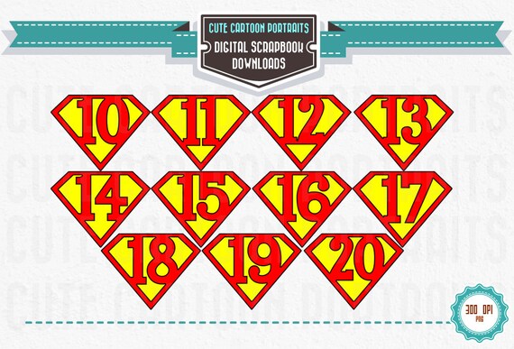 Instant Download Superhero NUMBERS 10-20 ClipArt Clip Art | Etsy