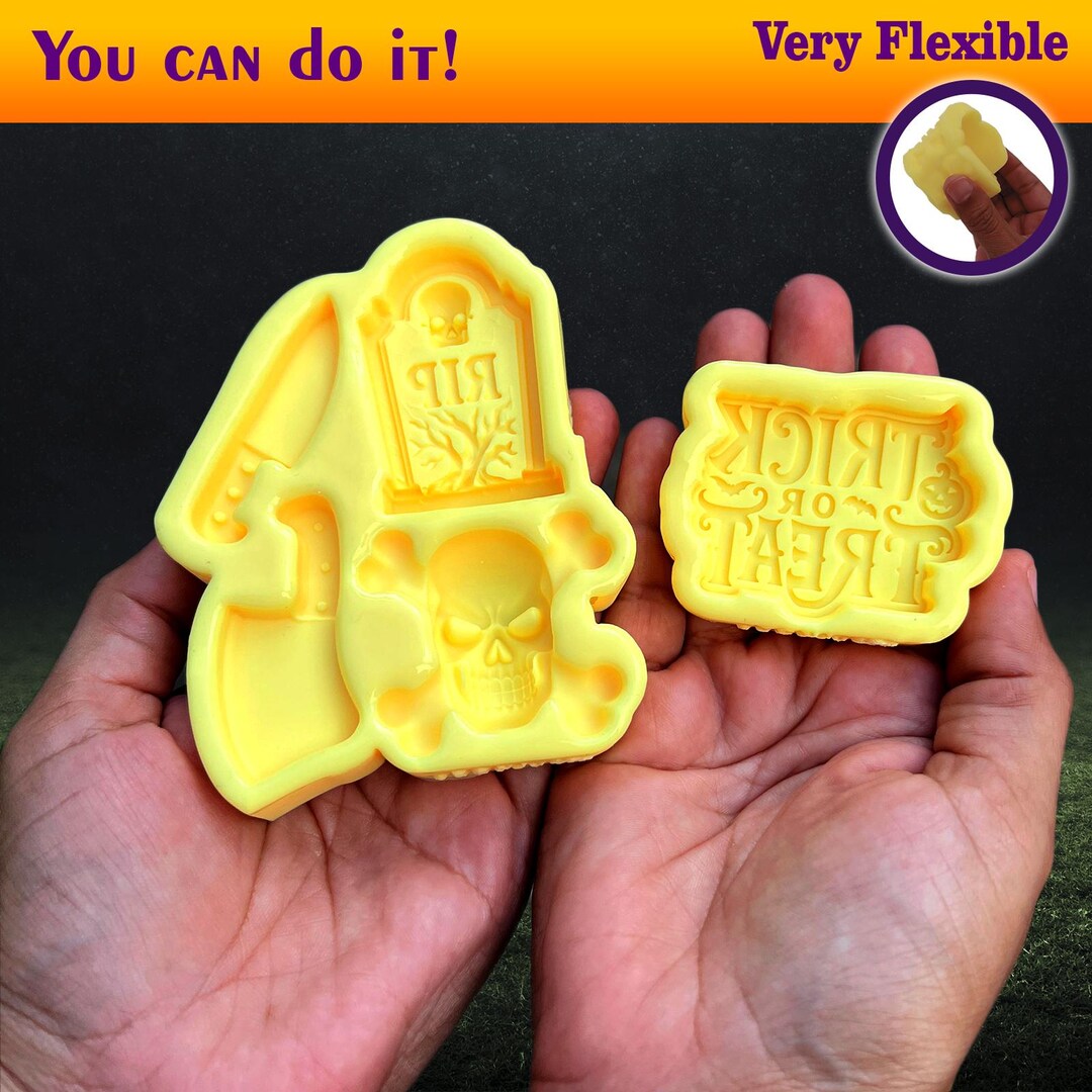 Halloween Tombstones Silicone Mold 2 Pieces Set – Skulls, Knives ...