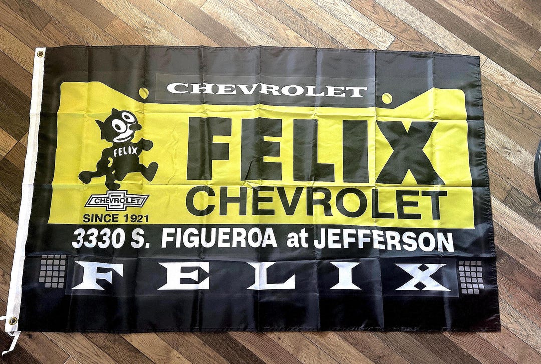 Chevy Felix Flag Black Banner classic Car Memorabilia Garage & Man Cave ...