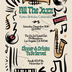 Retro Jazz Birthday Invitation Template: Easy-to-edit - Etsy
