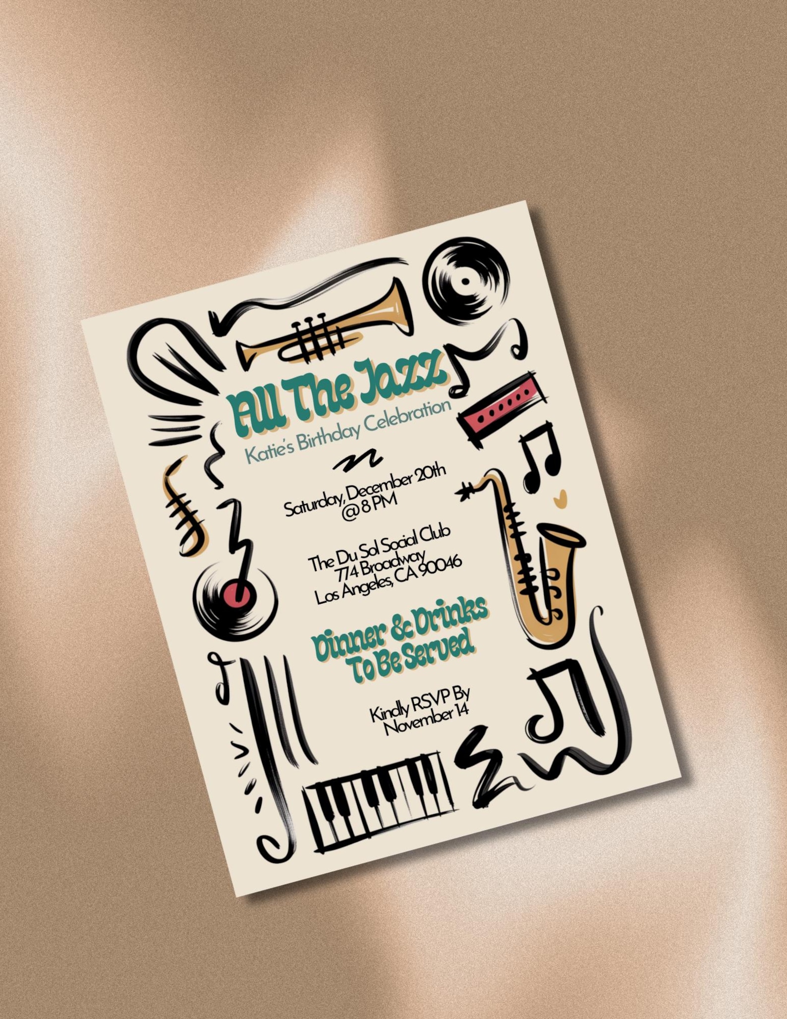 Retro Jazz Birthday Invitation Template: Easy-to-edit - Etsy