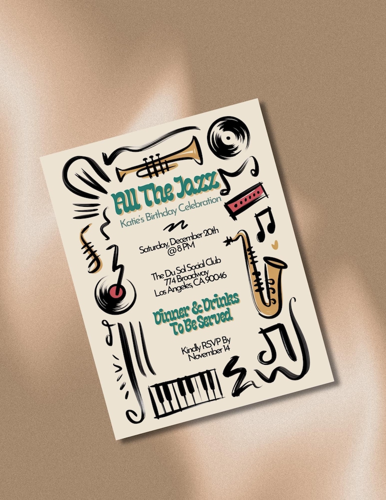 Retro Jazz Birthday Invitation Template: Easy-to-edit - Etsy