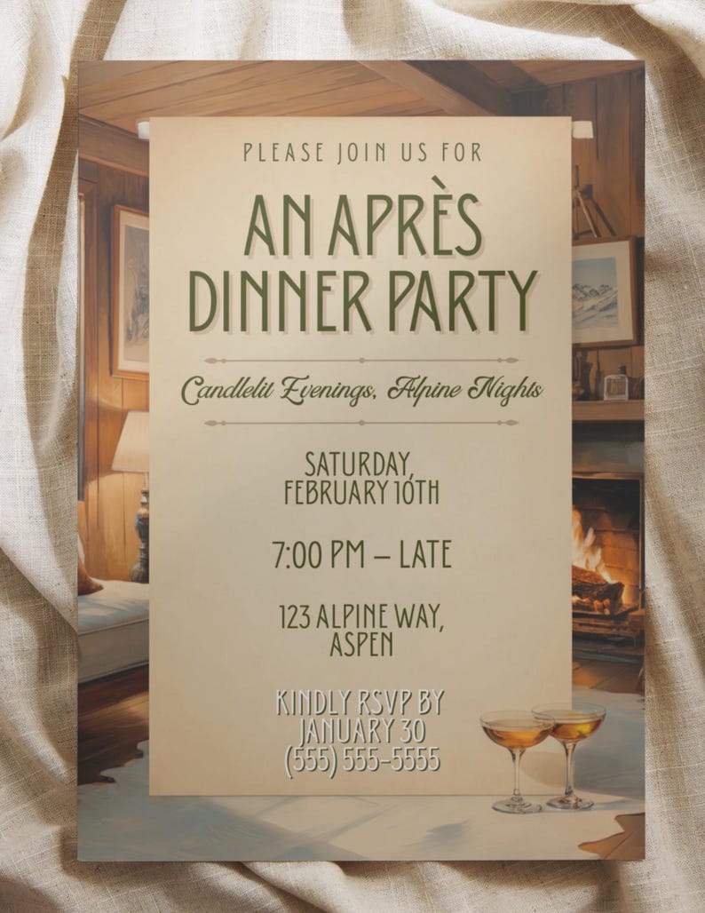 Apres Ski Dinner Party Invite Template: Editable Canva Invitation - Etsy