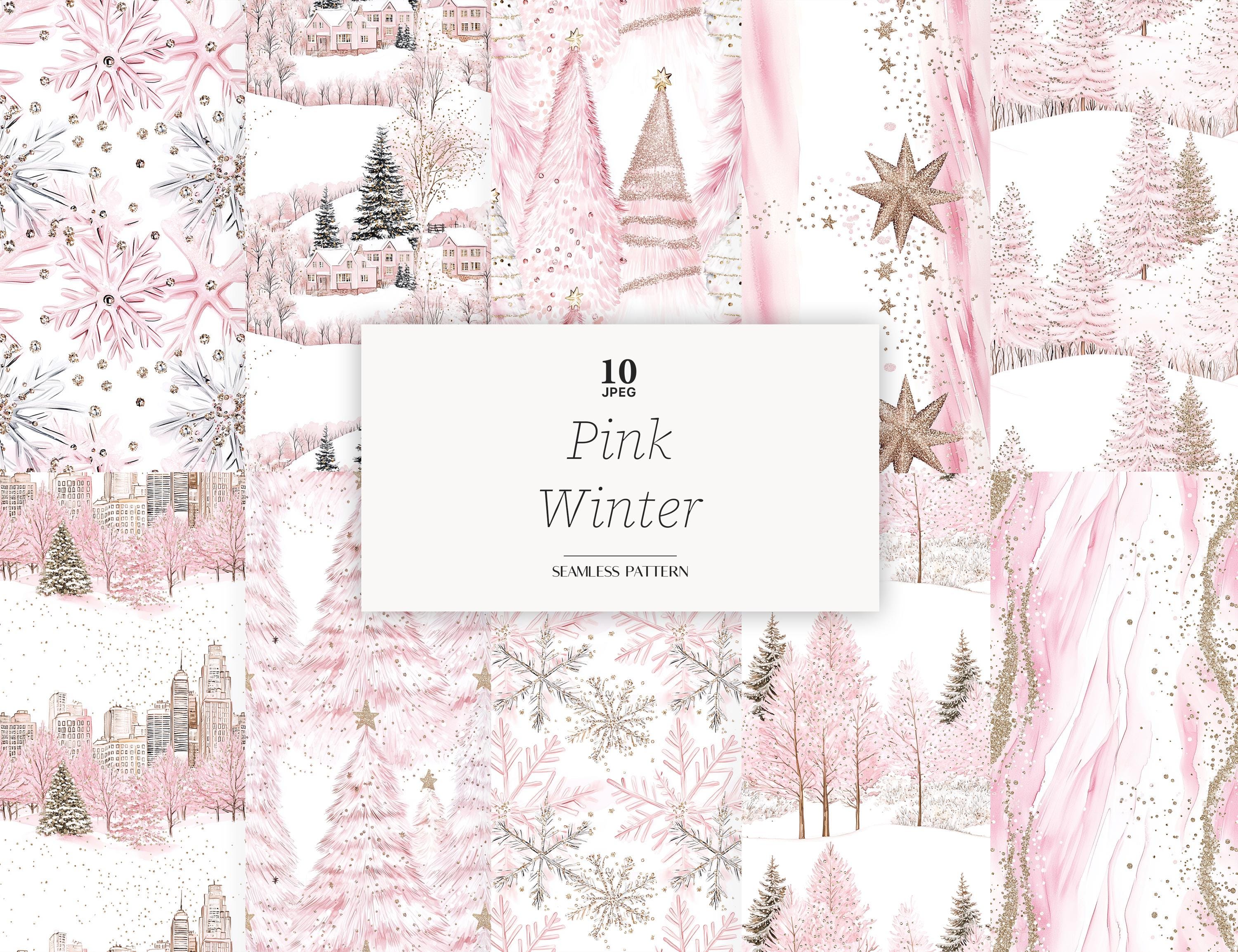 Blush Pink Christmas Paper Set, Girly Winter Patterns (digital Download ...