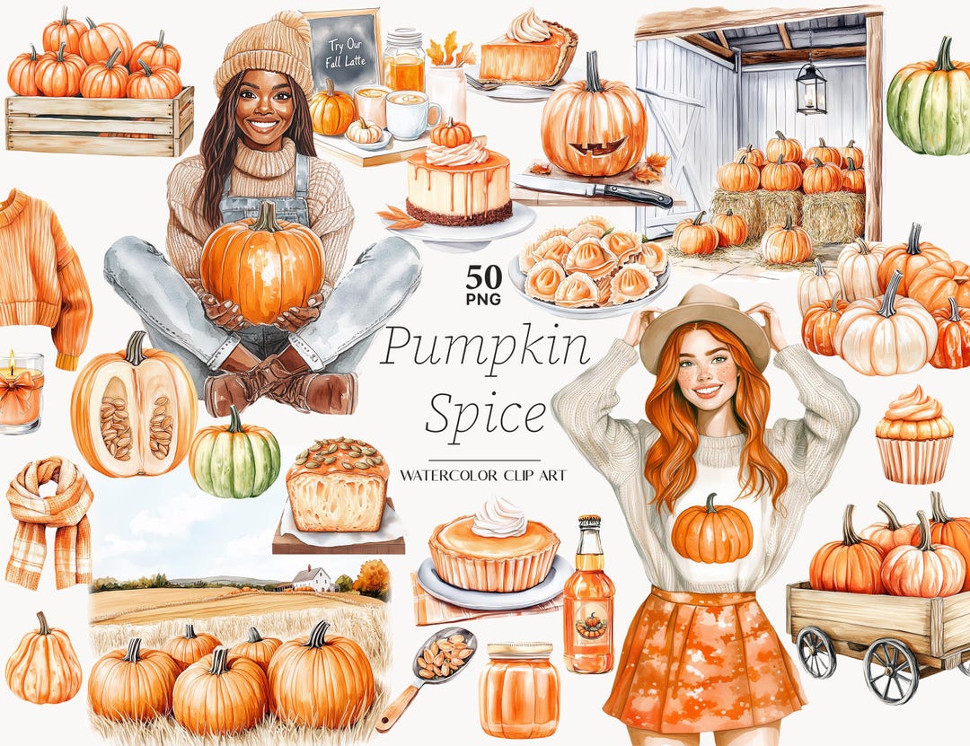 Pumpkin Farm Clipart Set: Autumn Harvest PNG Images (digital Download ...