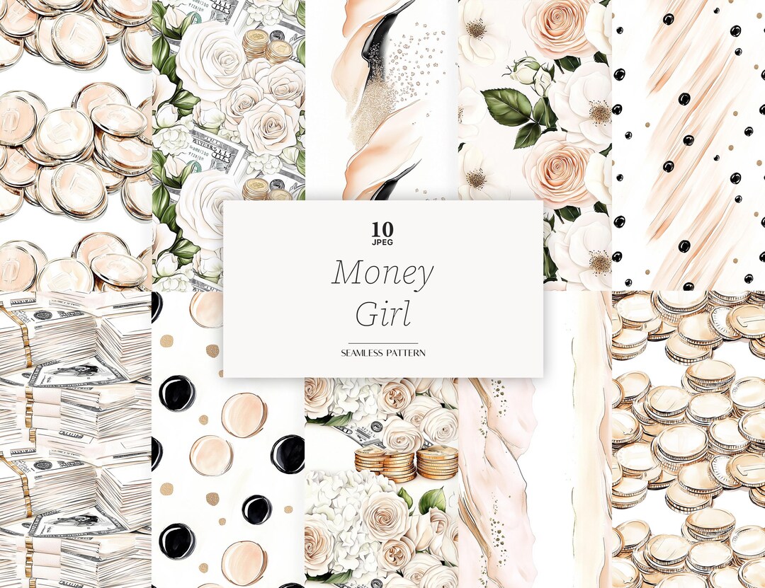 Money Digital Papers, Dollars Seamless Pattern, Coins Digital Paper ...