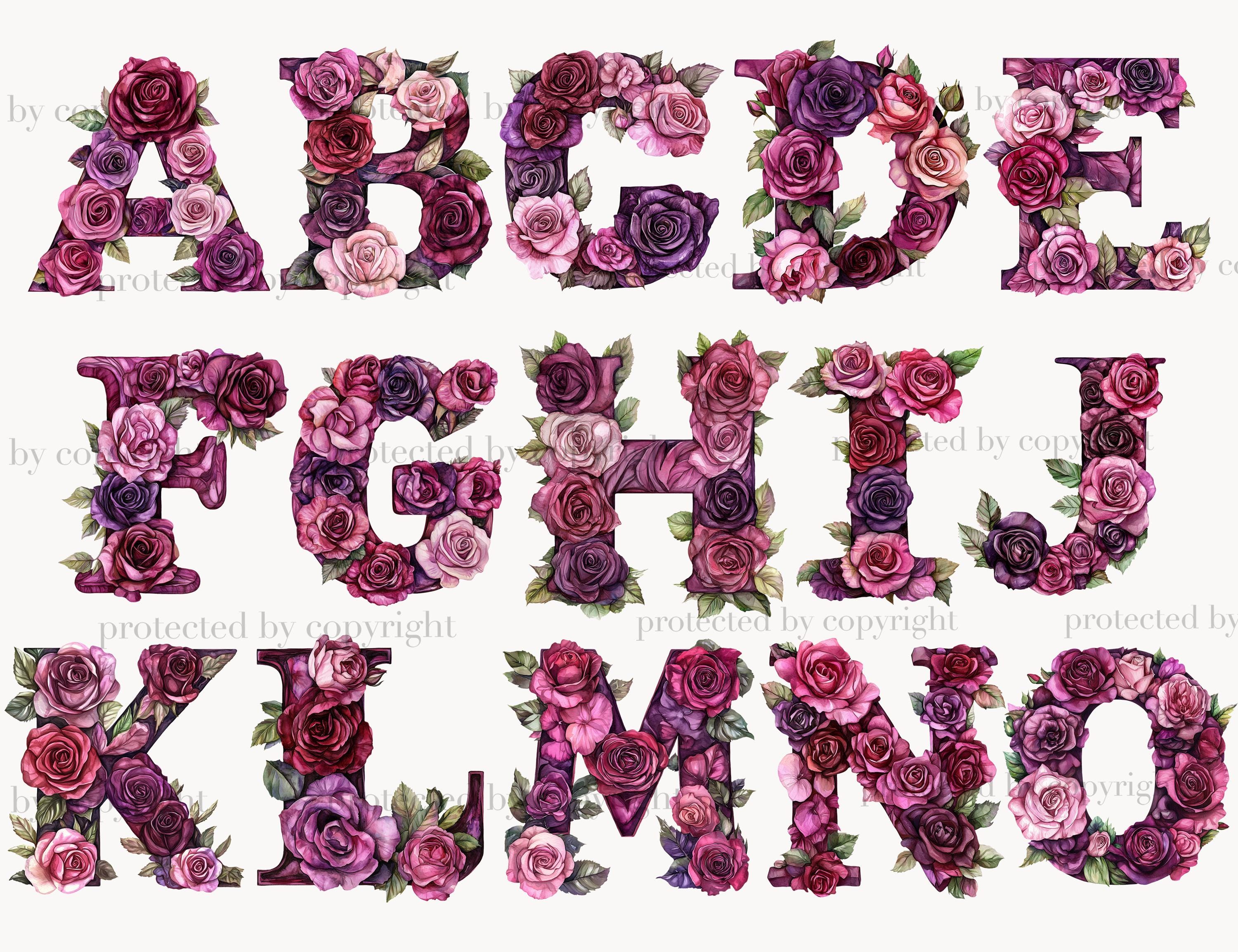 Dark Roses Alphabet and Numbers Png Burgundy and Purple Roses Letters ...