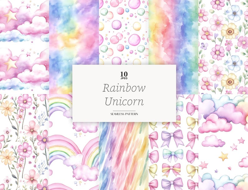 Rainbow Unicorn Digital Paper: Seamless Patterns (JPEG Files) - Etsy