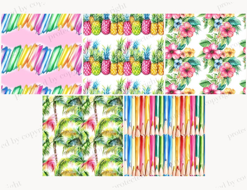 Tropical Floral Digital Paper: Seamless Summer Patterns (10 JPEG Files ...