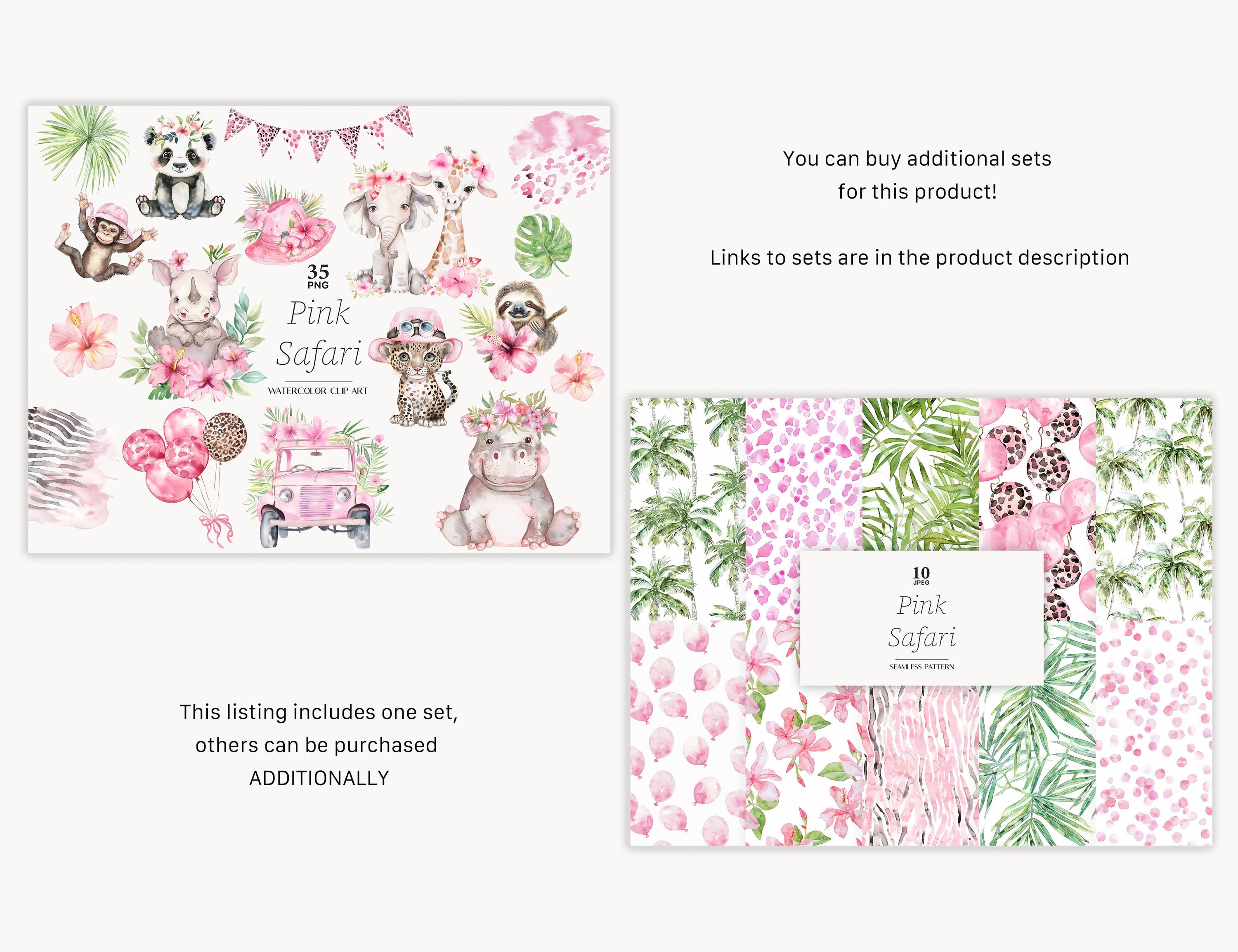 Pink Safari Clip Art, Pink Safari Girl Clipart, Birthday Party Decor ...