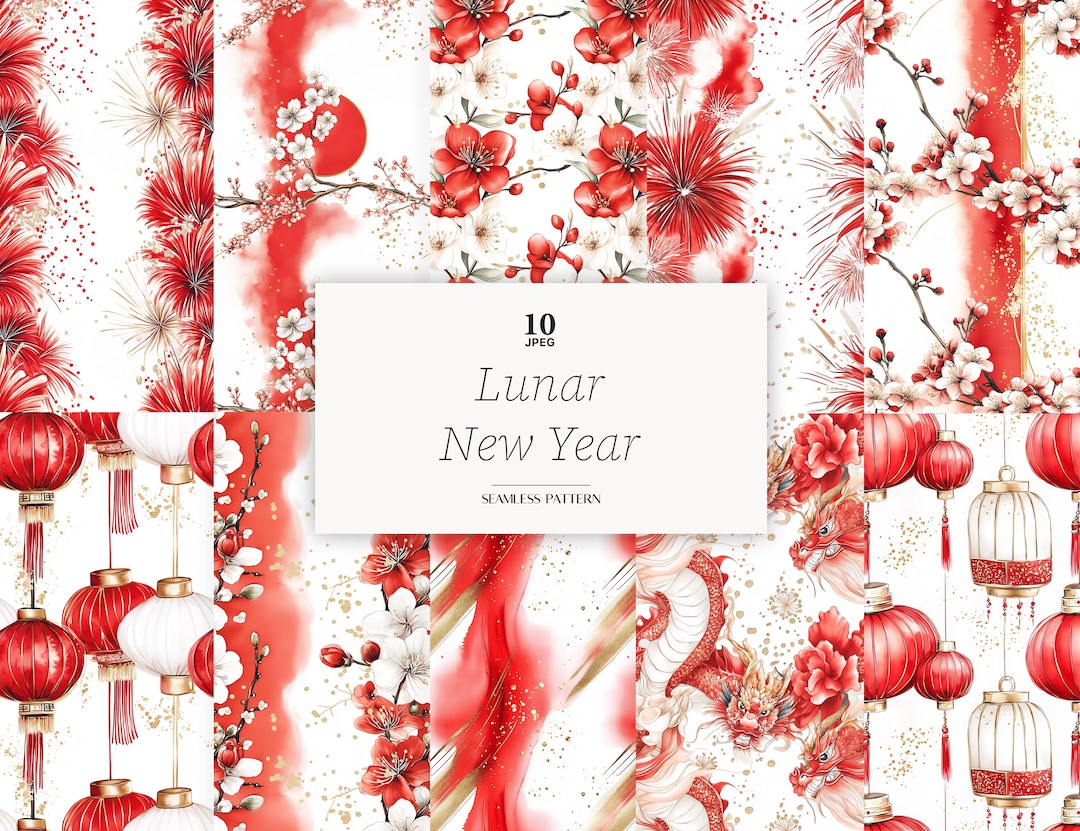 Lunar New Year Digital Paper Lunar New Year Seamless Pattern Chinese ...