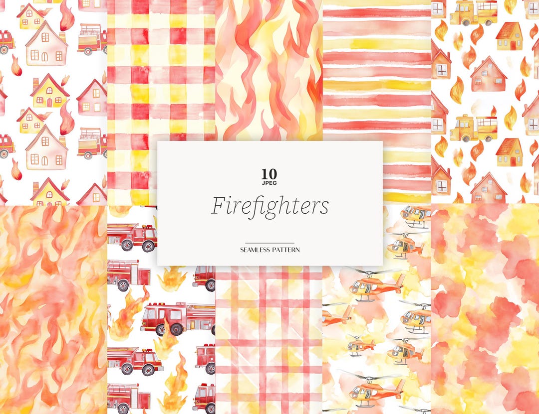 Firefighters Digital Papers, Firefighters Seamless Pattern ...